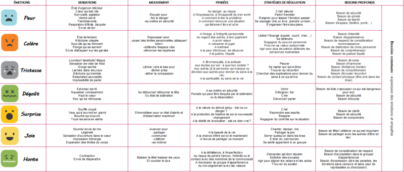Un tableau des émotions pour les comprendre et les apprivoiser